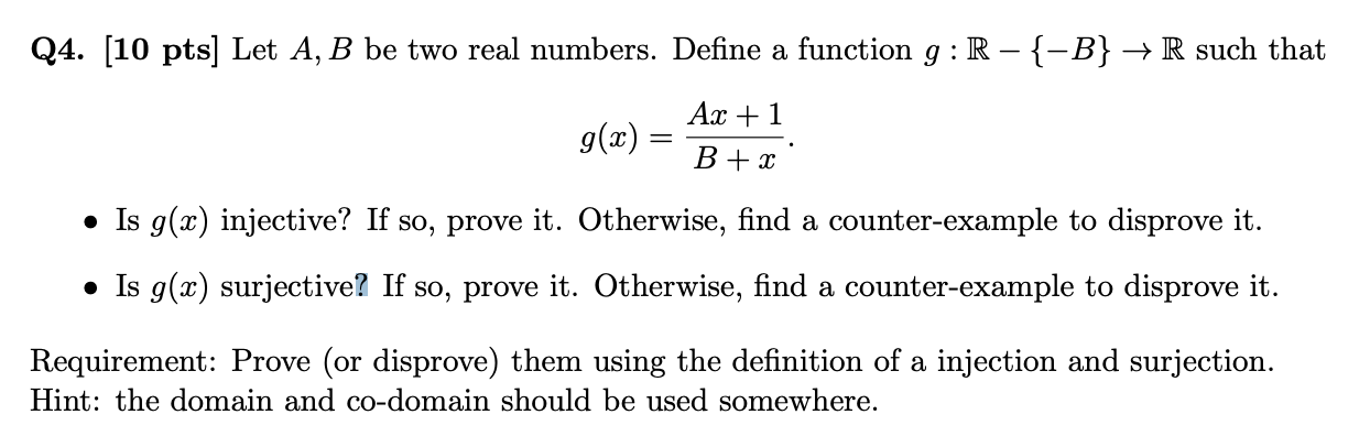 Solved Q4. [10 pts] Let A, B be two real numbers. Define a | Chegg.com