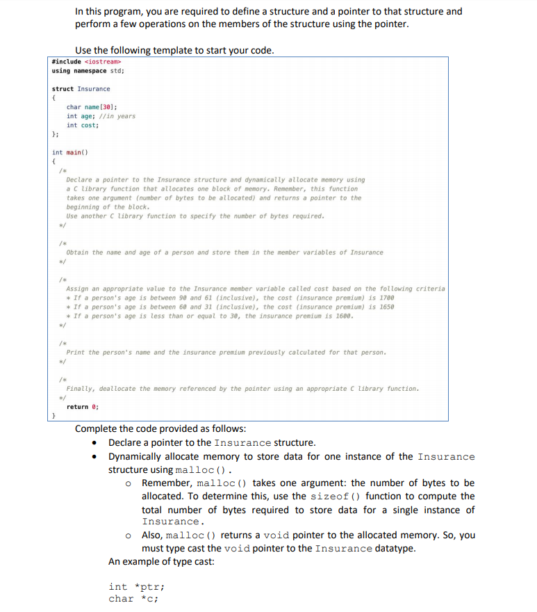 Solved Program Required Define Structure Pointer Structure Perform Operations Members