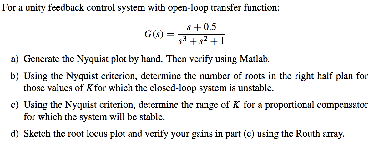 Solved For a unity feedback control system with open-loop | Chegg.com