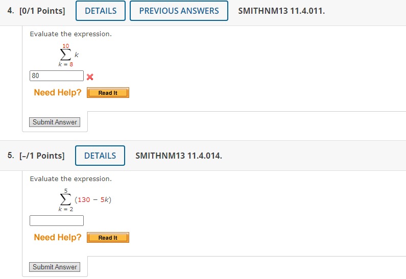 Solved [0/1 ﻿Points]SMITHNM13 11.4.011.Evaluate the | Chegg.com