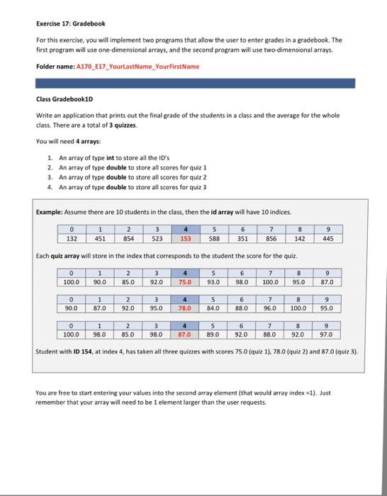 Solved Exercise 17: Gradebook For this exercise, you will | Chegg.com