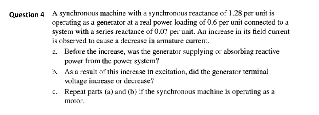 Solved A synchronous machine with a synchronous reactance of | Chegg.com