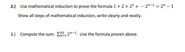 Solved 2.) Use mathematical induction to prove the formula | Chegg.com