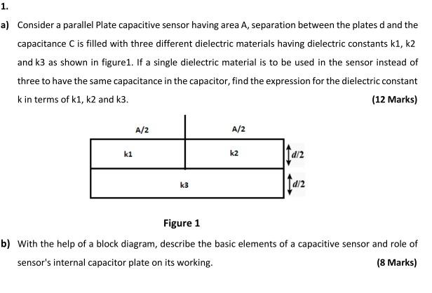 Solved 1. a) Consider a parallel Plate capacitive sensor | Chegg.com