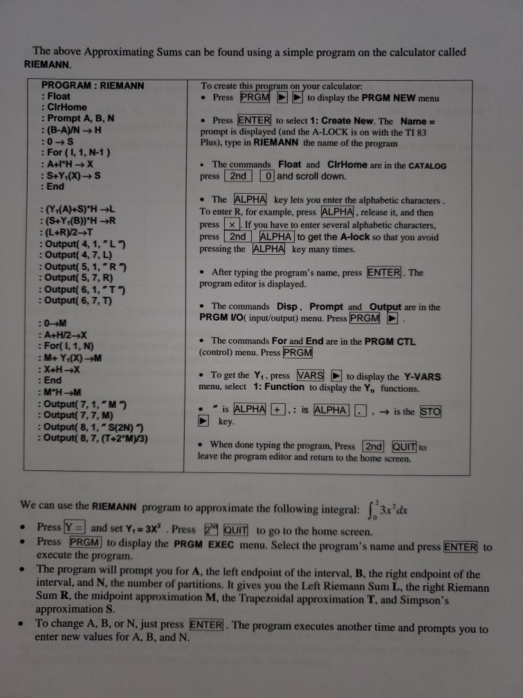 Math1242 Project I Name: Riemann Sums and Definite | Chegg.com