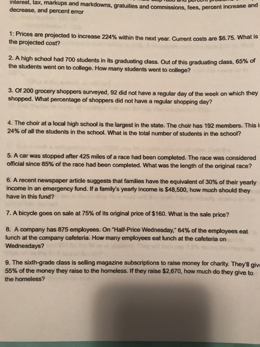 Solved nterest, tax, markups and markdowns, gratuities and | Chegg.com