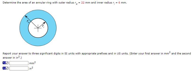 Solved Determine the area of an annular ring with outer | Chegg.com