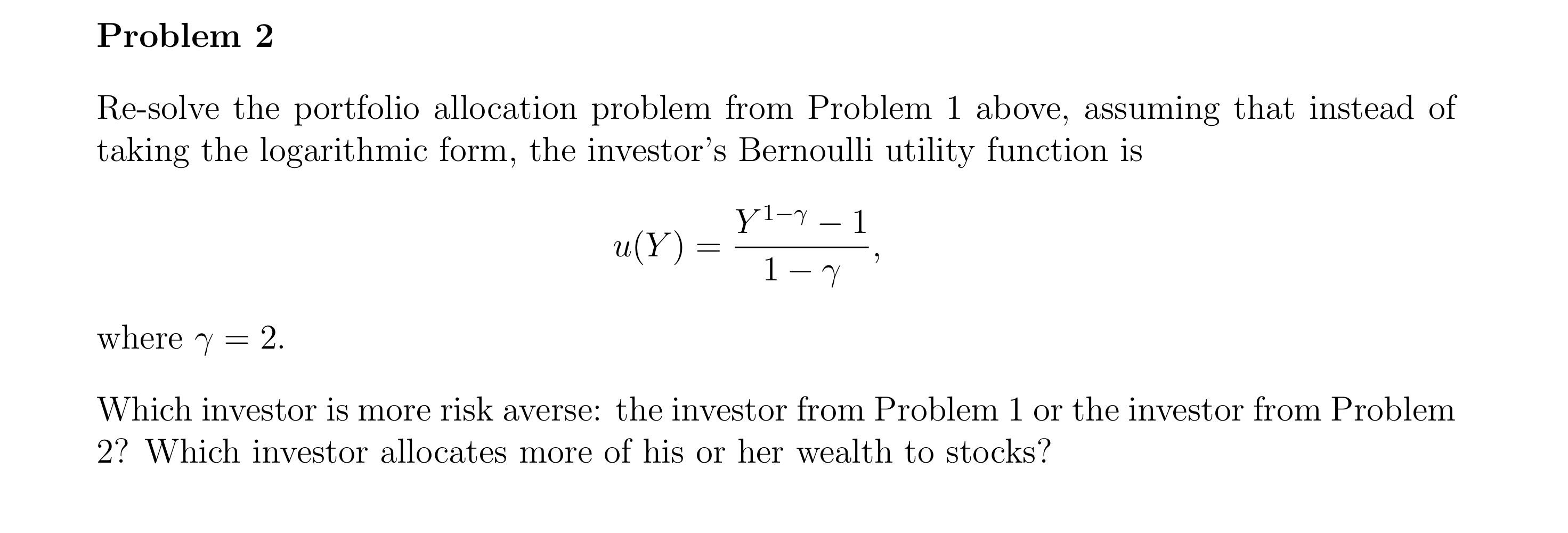 Solved Problem 1 Consider a portfolio allocation problem | Chegg.com