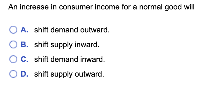 Solved An increase in consumer income for a normal good will | Chegg.com
