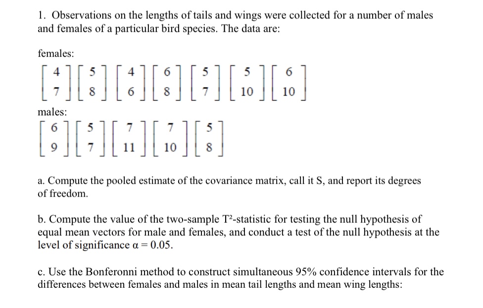 1. Observations on the lengths of tails and wings | Chegg.com