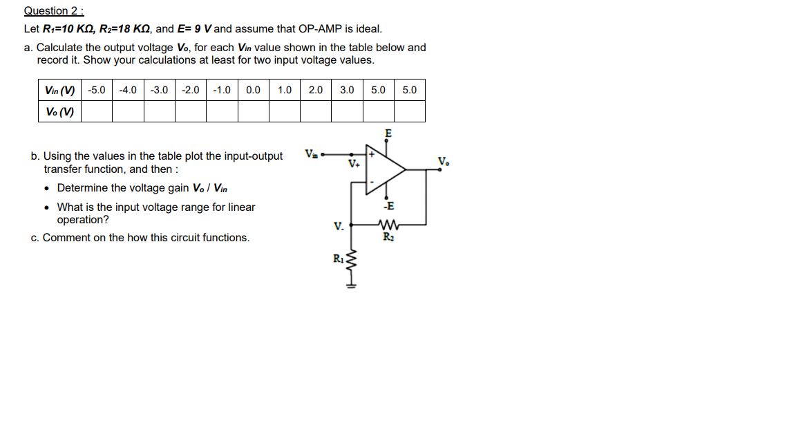 Solved Question 2 : Let R1=10 KA, R2=18 KQ, and E= 9 V and | Chegg.com