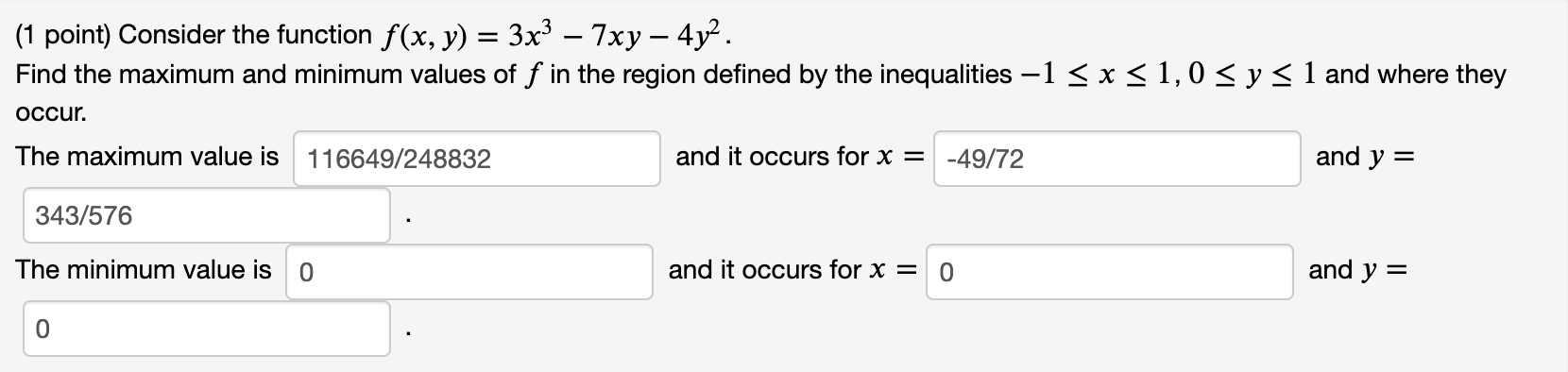 Solved Consider the function 𝑓(x,y)=3x^3−7xy−4y^2. Find the | Chegg.com