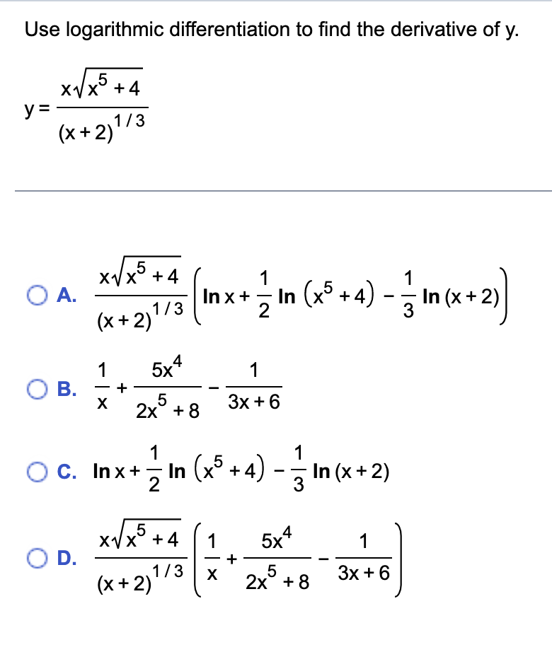 Solved Use logarithmic differentiation to find the | Chegg.com