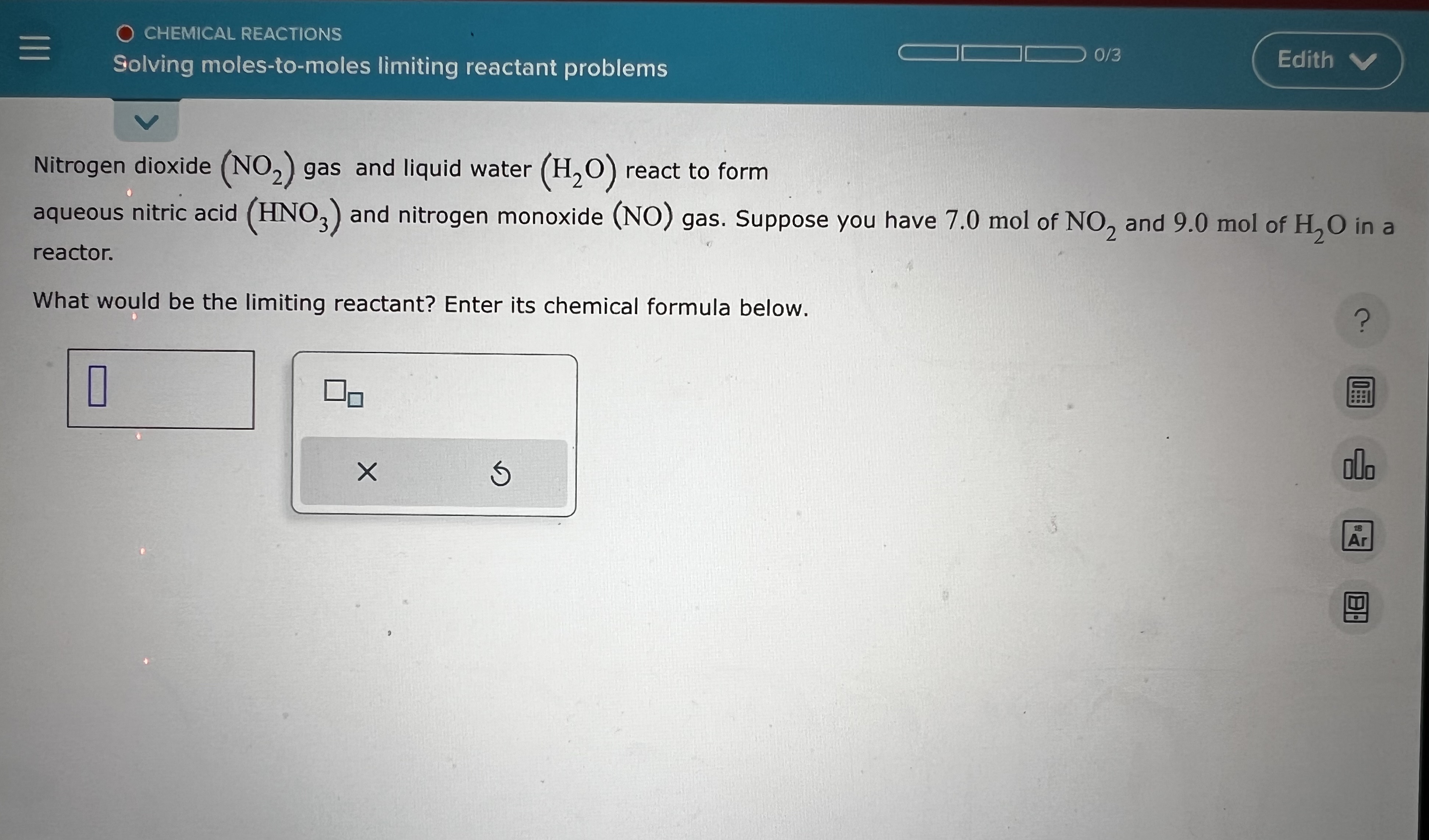 Solved Nitrogen dioxide (NO2) gas and liquid water (H2O) | Chegg.com