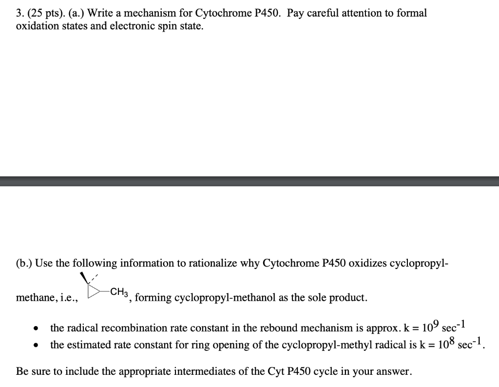 Solved 3. ( 25 pts). (a.) Write a mechanism for Cytochrome | Chegg.com