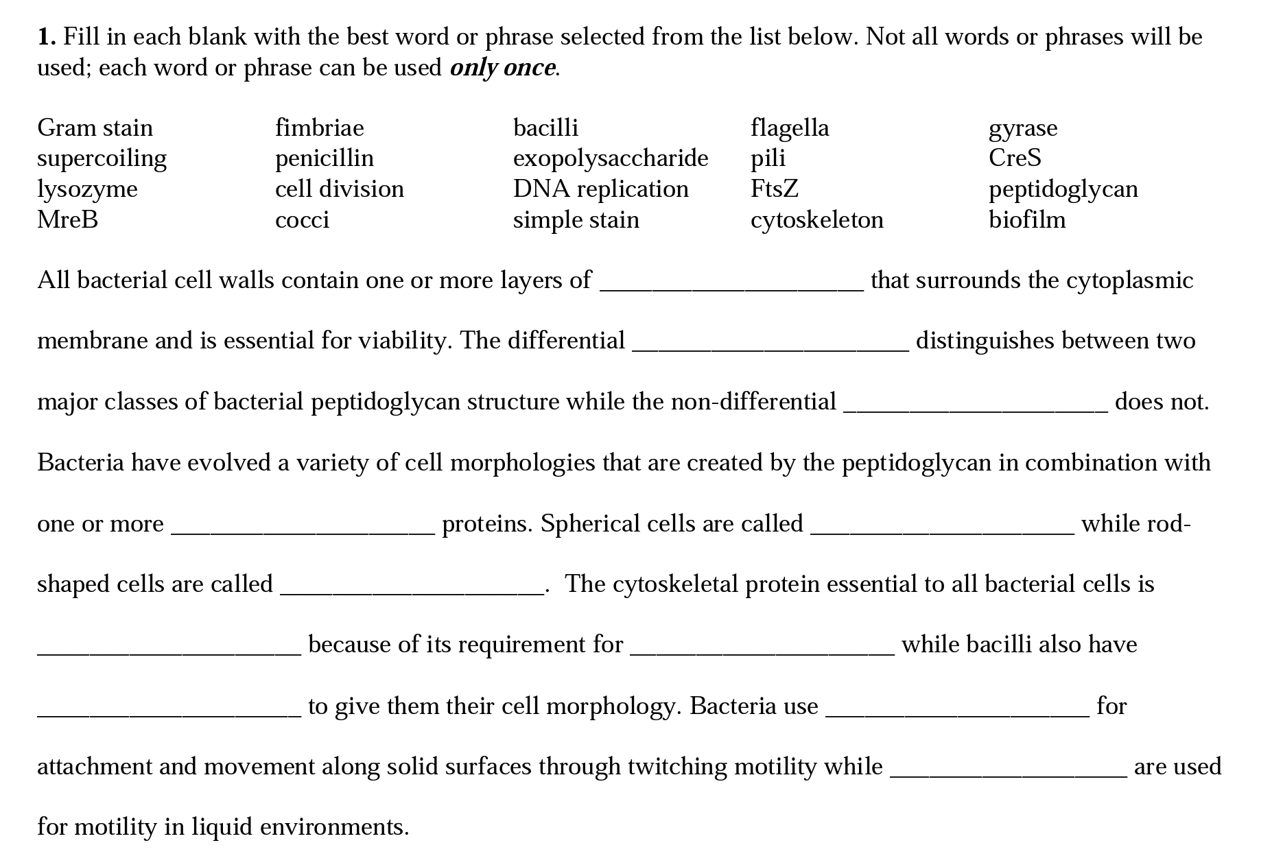 Solved 1. Fill in each blank with the best word or phrase | Chegg.com