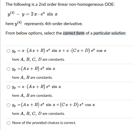 Solved The following is a 2nd ﻿order linear non-homogeneous | Chegg.com
