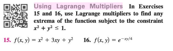 Solved Using Lagrange Multipliers In Exercises 15 and 16, | Chegg.com