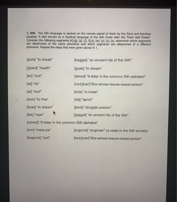 3. Sith The Sith language is spoken on the remote | Chegg.com