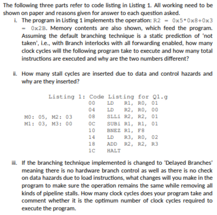 The following three parts refer to code listing in | Chegg.com