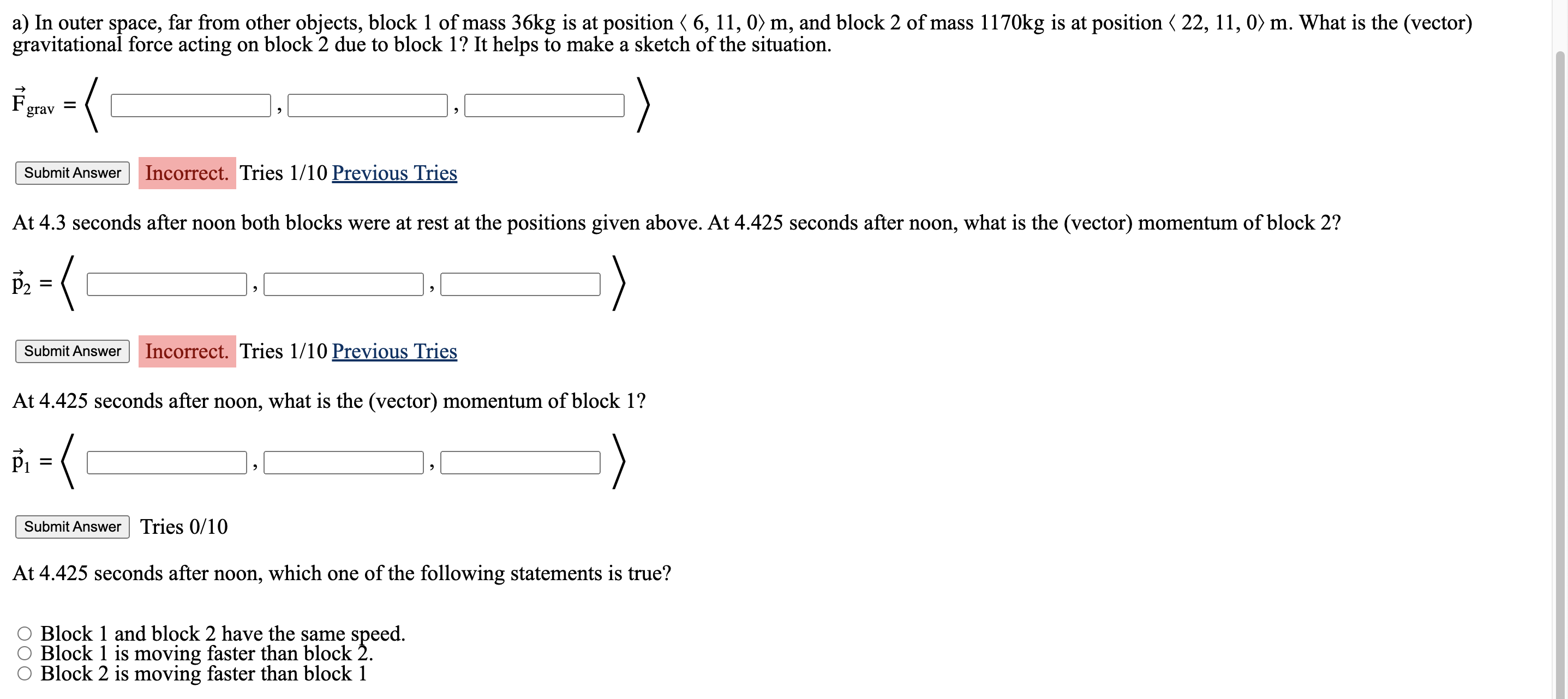 Solved a) ﻿In outer space, far from other objects, block 1 | Chegg.com