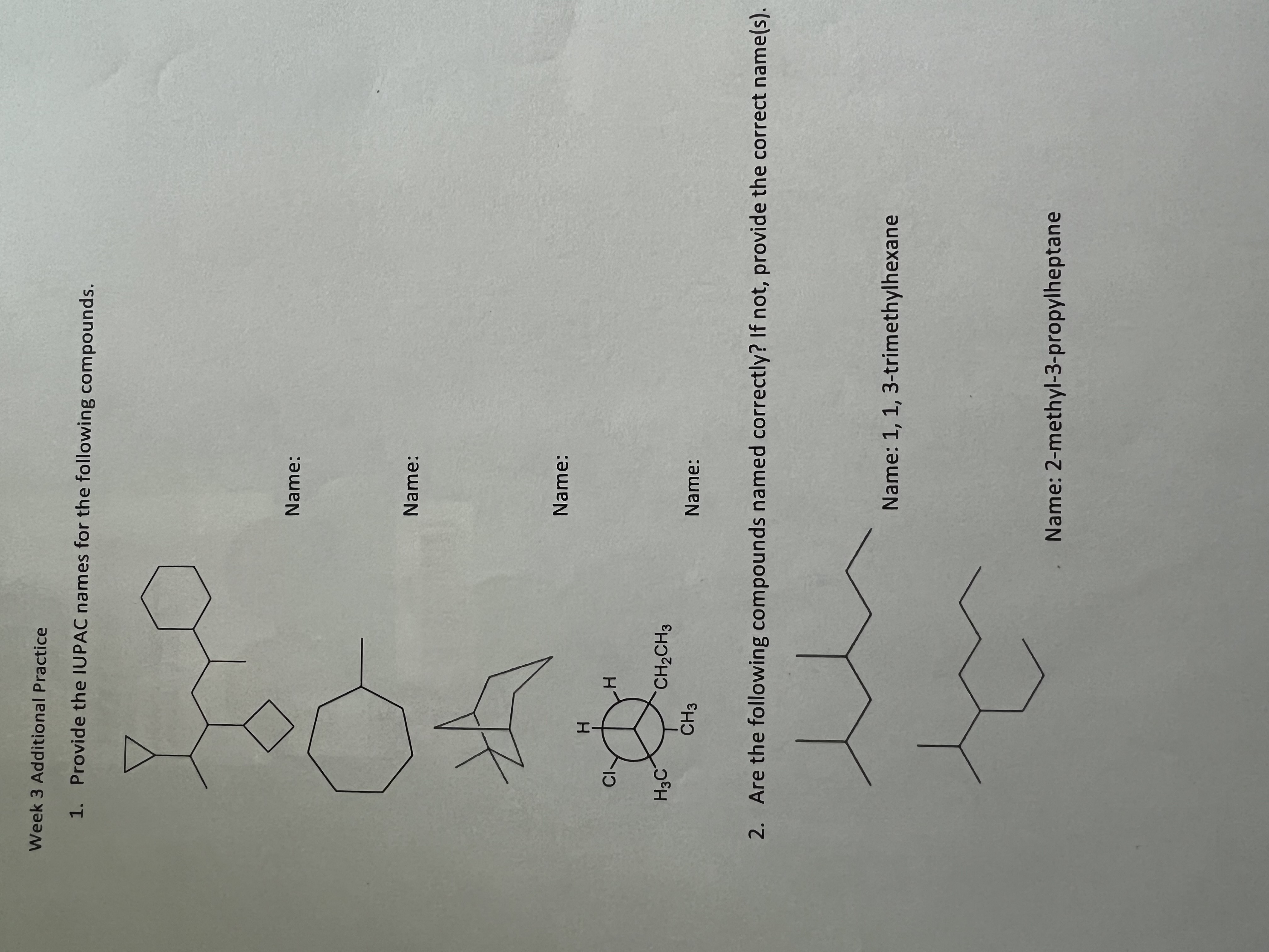Solved Provide the IUPAC names for the following compounds | Chegg.com