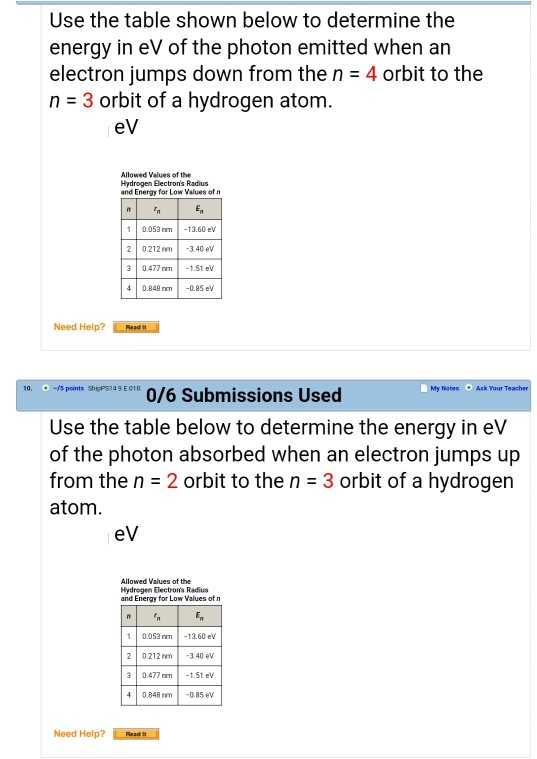 Solved Use the table shown below to determine the energy in | Chegg.com