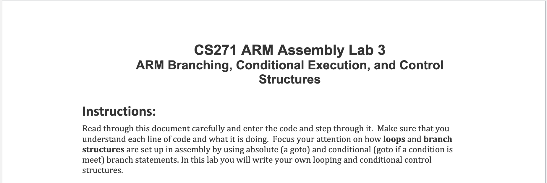Solved CS271 ARM Assembly Lab 3 ARM Branching, Conditional | Chegg.com