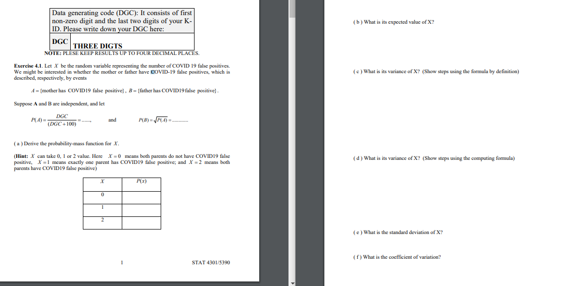 Solved (b) What is its expected value of X? Data generating | Chegg.com