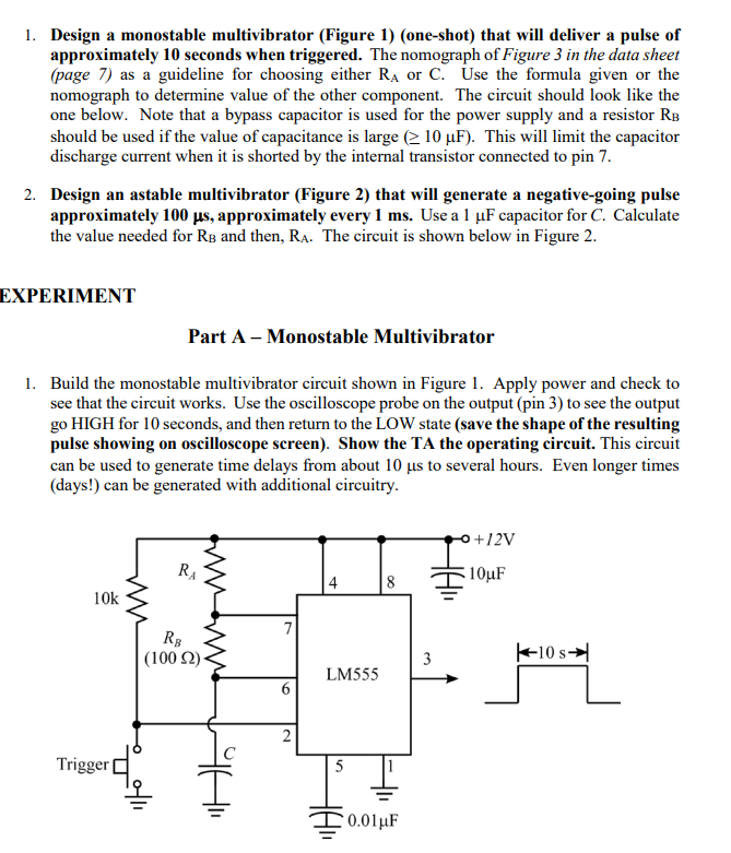 1. Design a monostable multivibrator (Figure 1) | Chegg.com