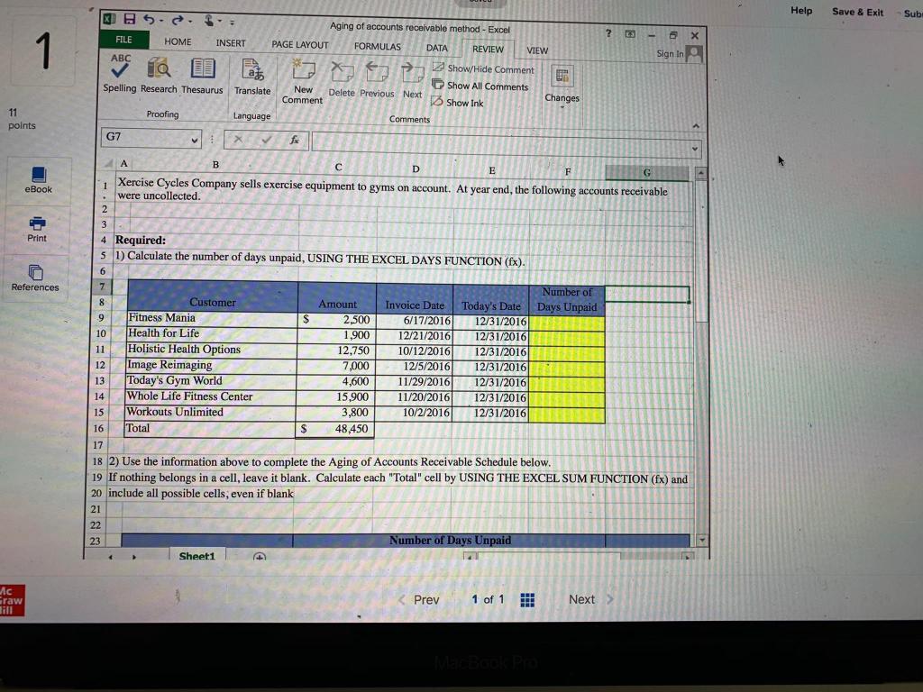 Solved Aging of Accounts Receivable Method using Excel's SUM | Chegg.com
