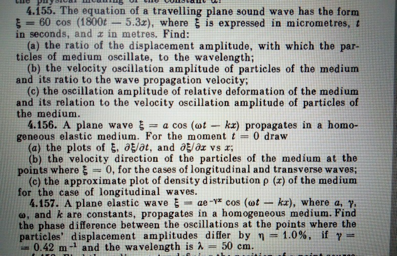 Solved 4.155. The equation of a travelling plane sound wave | Chegg.com