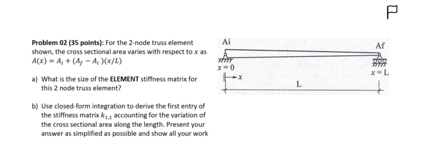 Problem 02 (35 points): For the 2-node truss element | Chegg.com