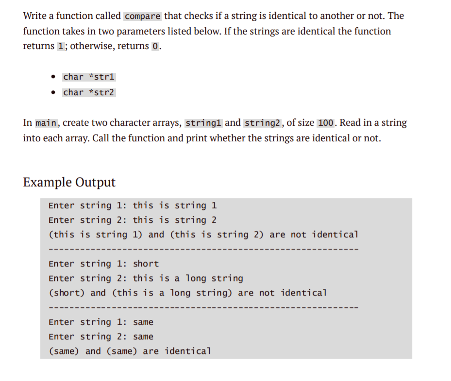 Solved In C please: Write a function called compare that | Chegg.com