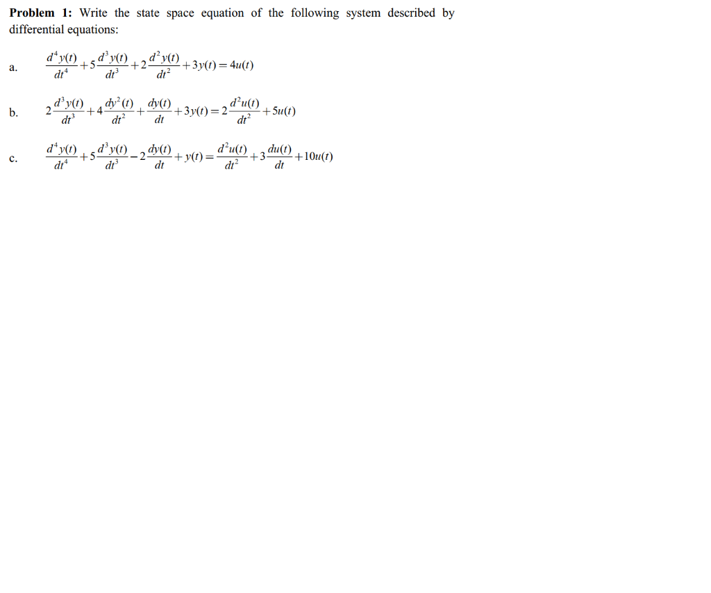 Solved Problem 1 Write The State Space Equation Of The