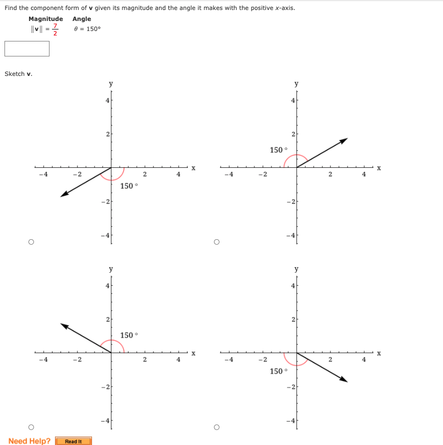 Solved Find the component form of v given its magnitude and | Chegg.com
