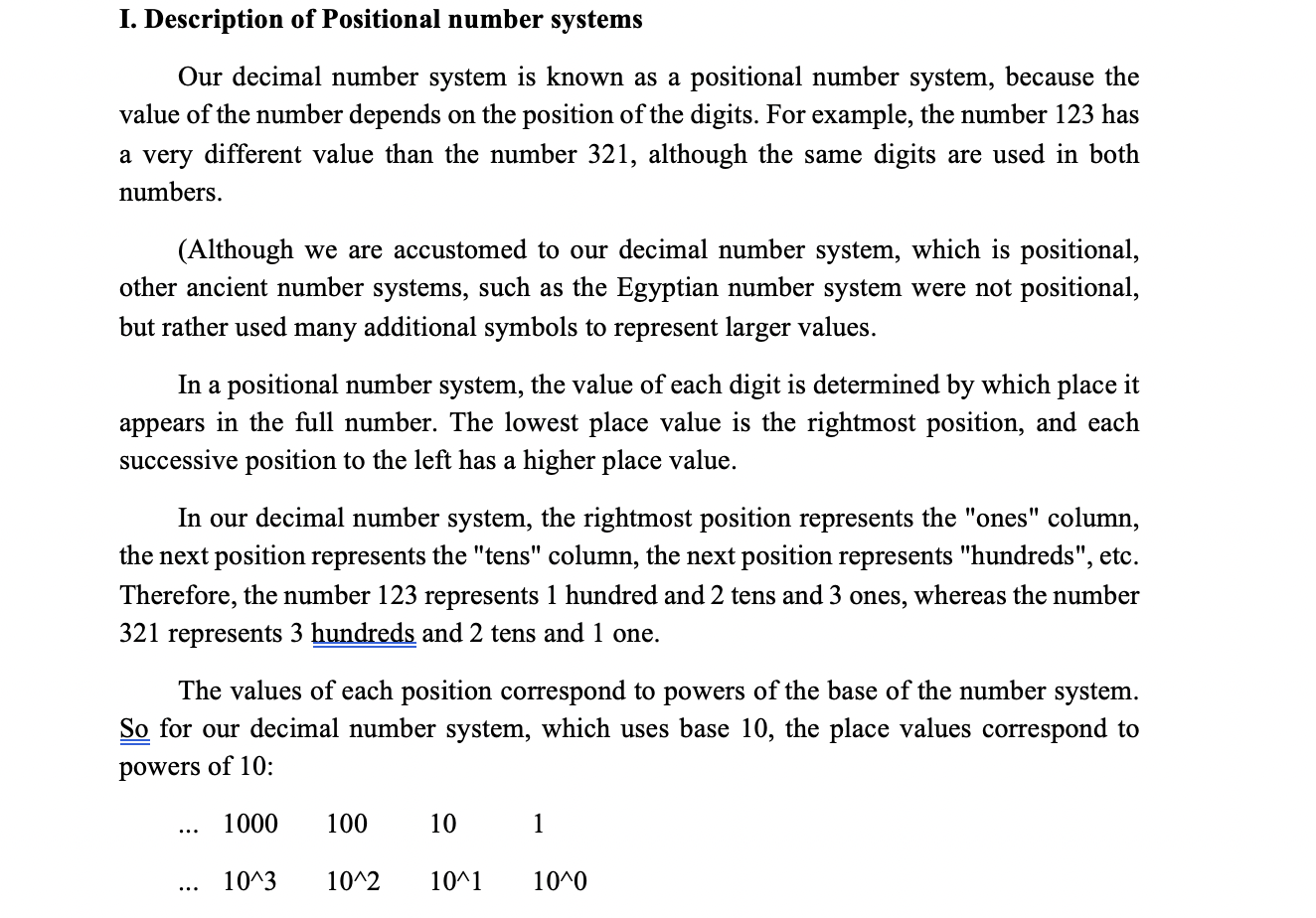 Solved I Description Of Positional Number Systems Our Chegg