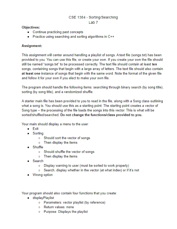 Solved Cse 1384 Sortingsearching Lab 7 Objectives 