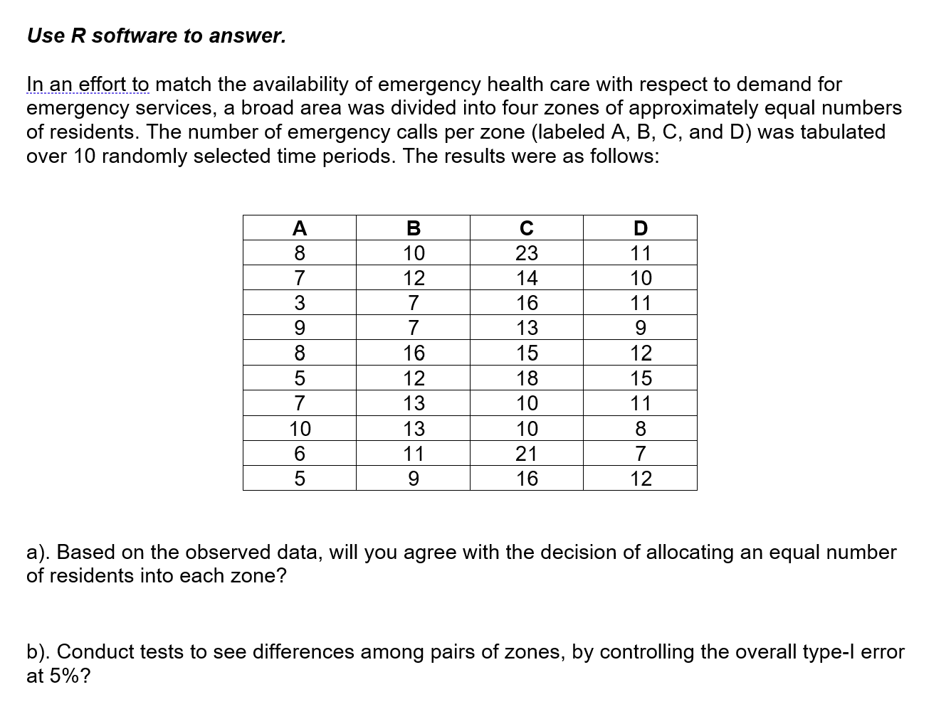 Solved Use R software to answer. In an effort to match the | Chegg.com