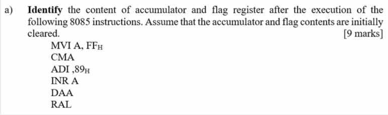 Solved a) Identify the content of accumulator and flag | Chegg.com