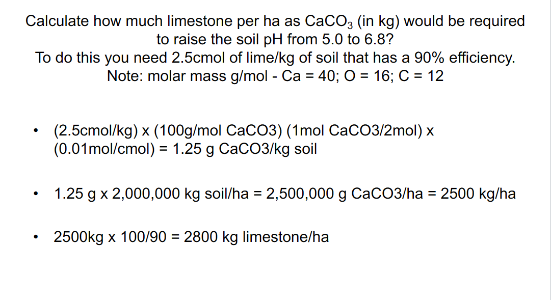 Solved Calculate how much limestone per ha as CaCO3 (in kg ) | Chegg.com
