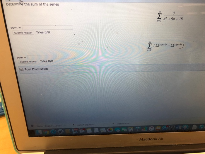 Solved Determine the sum of the series sum- Submit Answer | Chegg.com