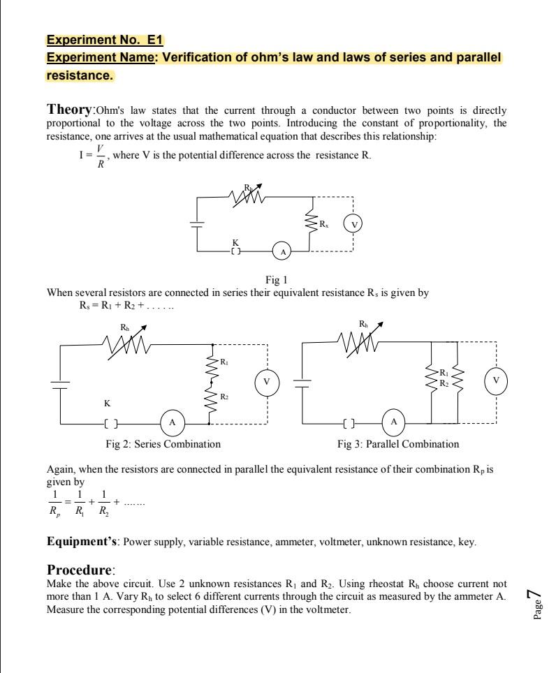 Solved Experiment No. E1 Experiment Name: Verification of | Chegg.com