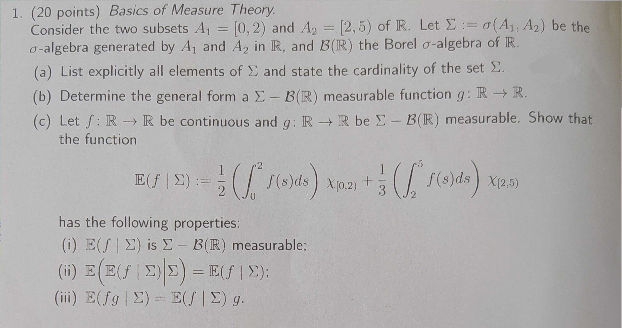 Solved 1. (20 points) Basics of Measure Theory. Consider the | Chegg.com