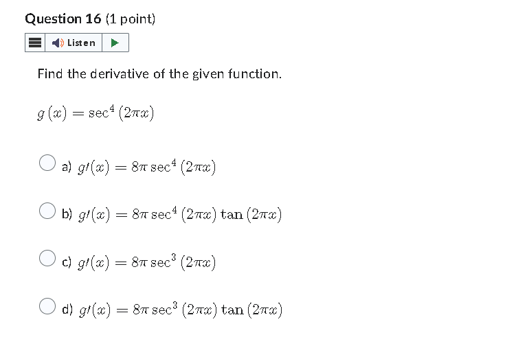 Solved Find the derivative of the given function. | Chegg.com