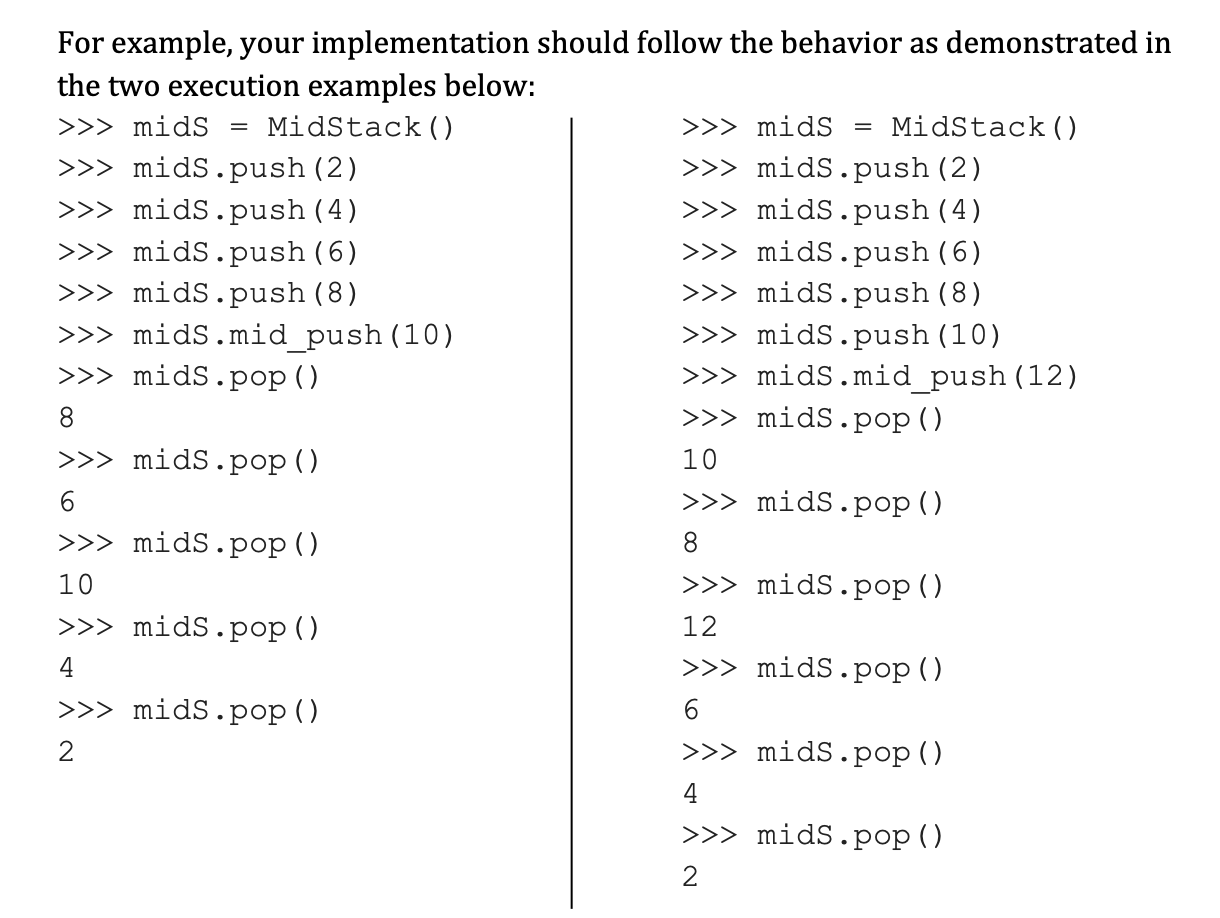 Solved How do I implement the mid_push method in | Chegg.com