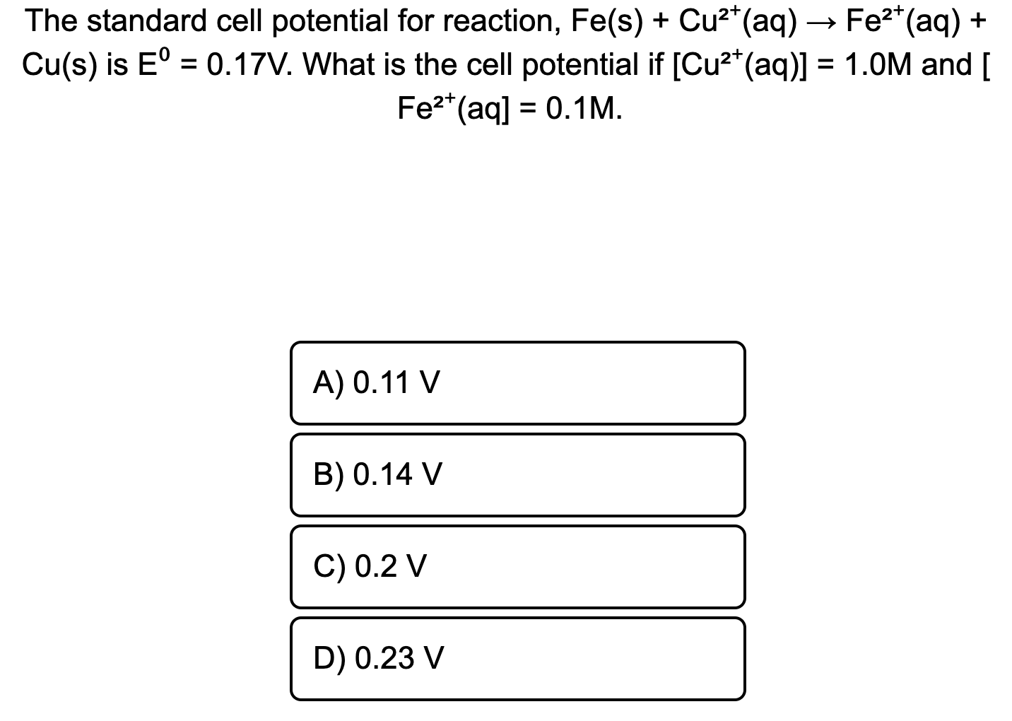 Solved The standard cell potential for reaction, Fe(s) + | Chegg.com