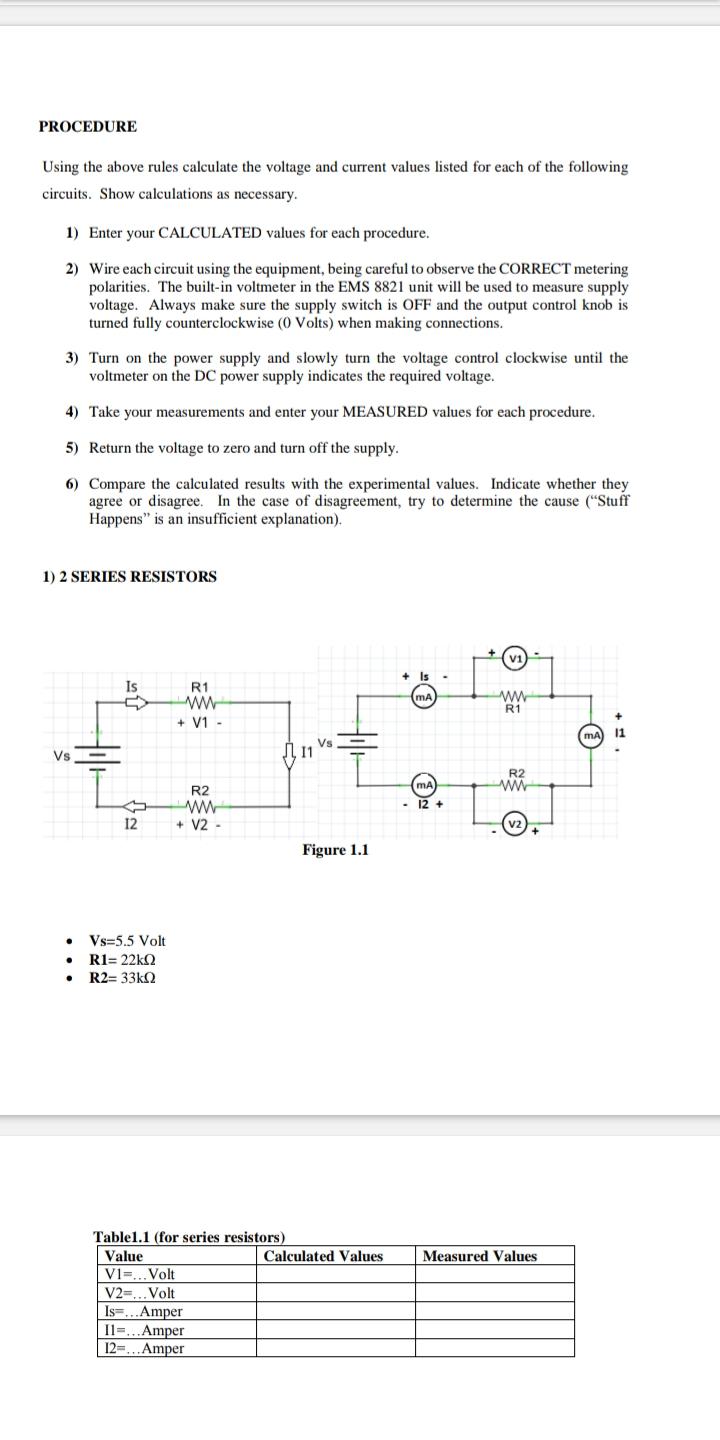 Solved PROCEDUREUsing the above rules calculate the voltage | Chegg.com