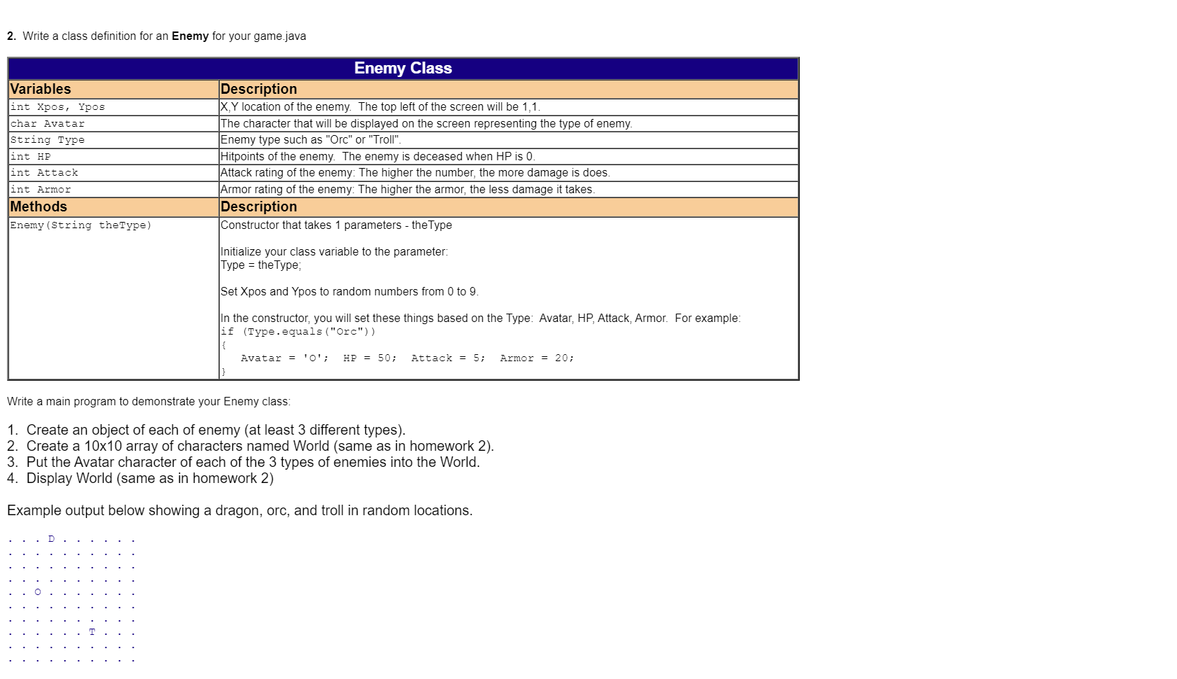 Solved 2. Write a class definition for an Enemy for your | Chegg.com