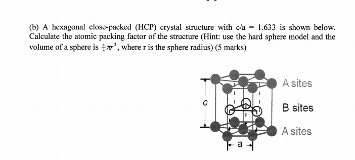 Solved (b) A hexagonal close-packed (HCP) crystal structure | Chegg.com